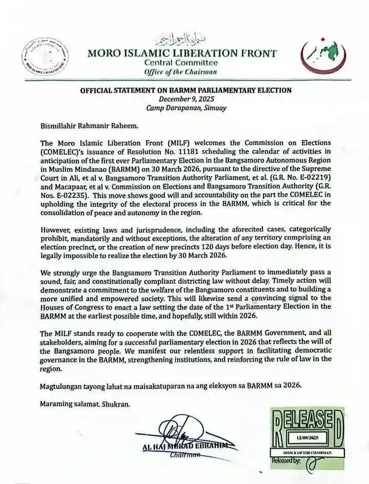 MILF Casts Doubt on March 30 BARMM Elections, Presses BTA for Immediate ...