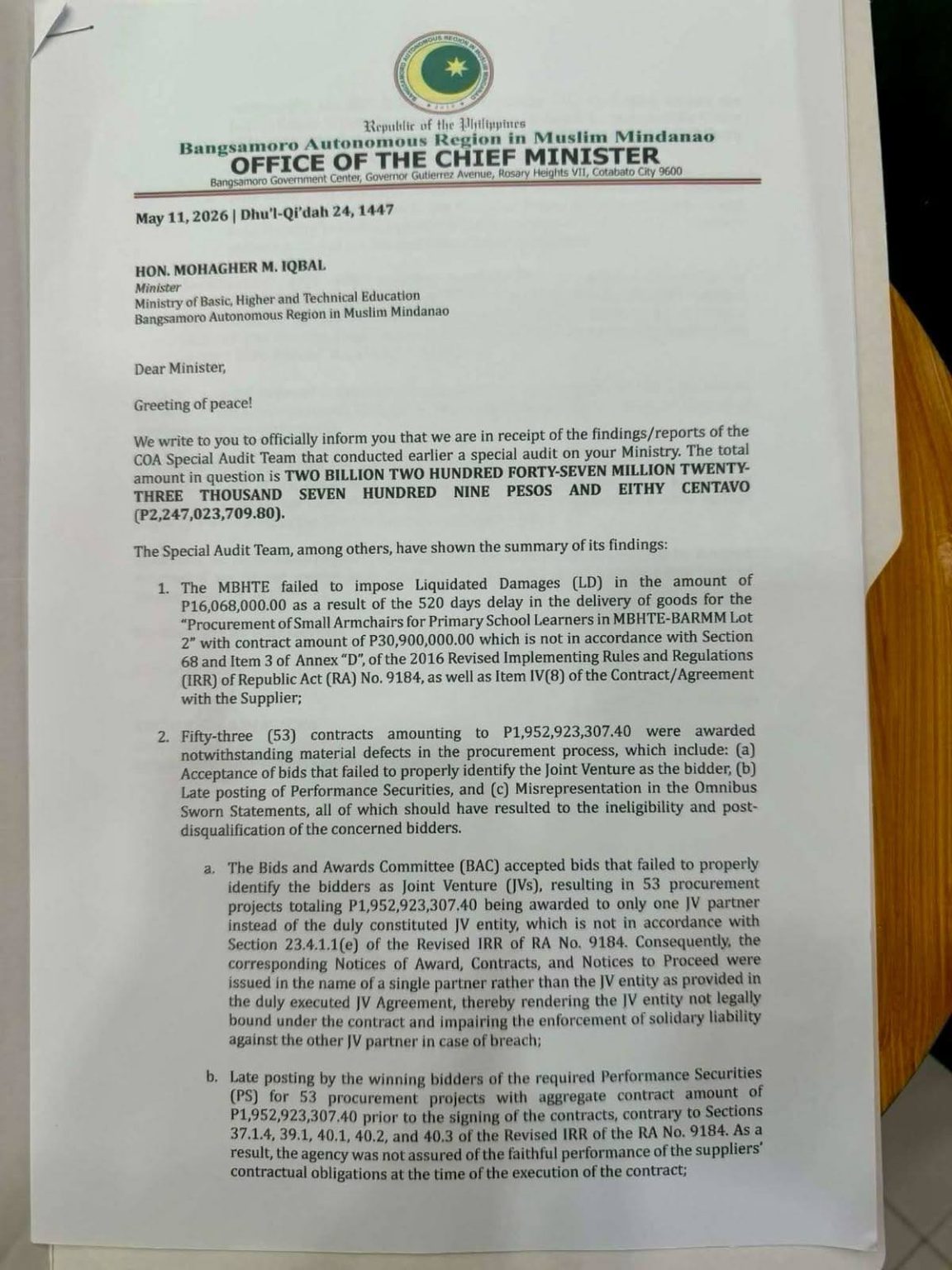 BARMM Chief Minister Orders MBHTE Minister Mohagher Iqbal to Resign ...